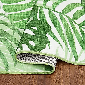 RUGSREAL 5x7 Area Rug for Living Room Low Profile Palm Tree Leaf Area Rug Large Throw Carpet Indoor Machine Washable Rug for Bedroom Kitchen Patio Home Decor, 5' x 7' Green