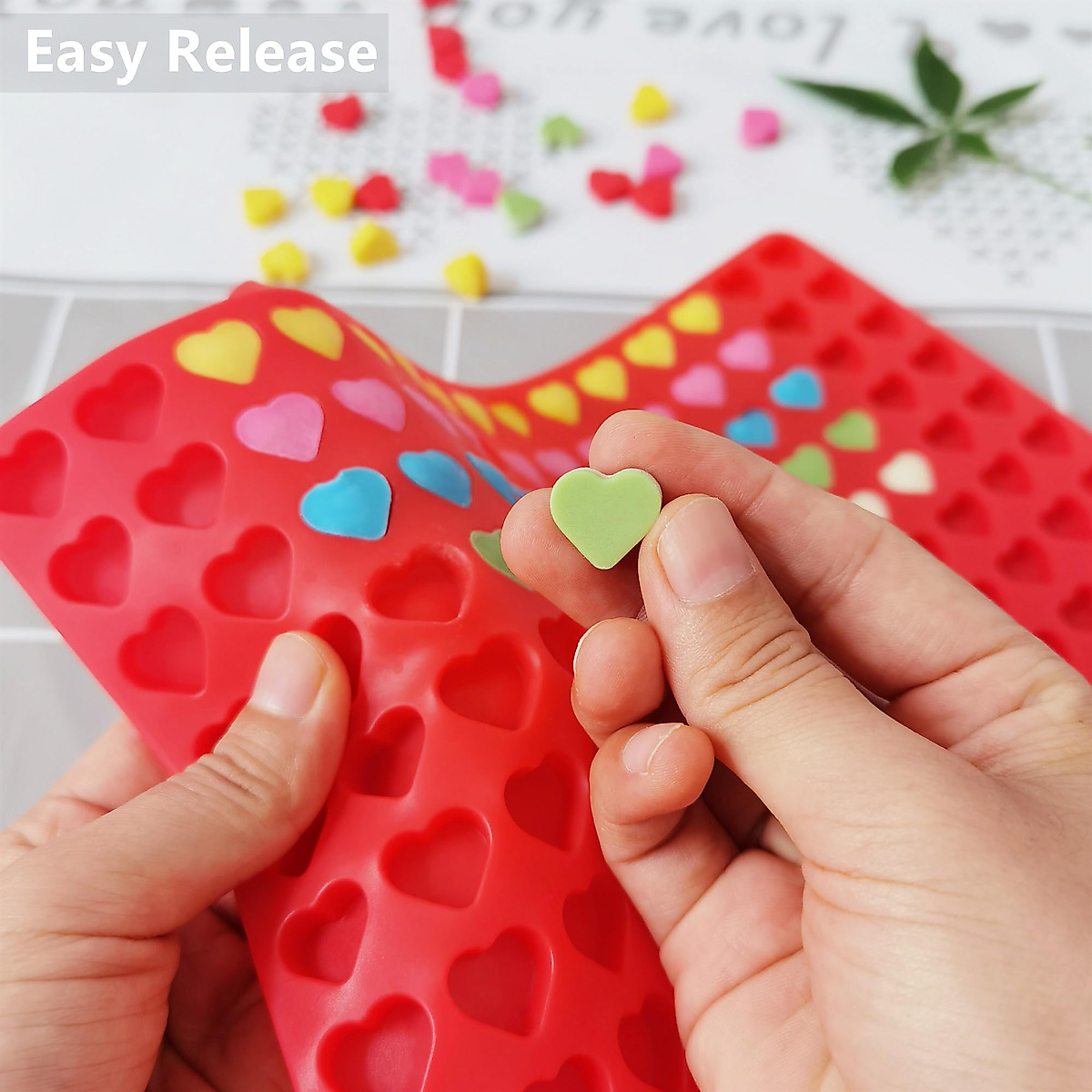 sofliym Mini Heart Silicone Molds for Chocolate, Hard Candy, Cream Cheese Mint Molds with Scraper (small heart)