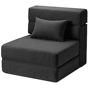 SUYOLS Folding Sofa Bed with Pillow- Convertible Chair Floor Couch & Sleeping Mattress - Foldable Memory Foam Sleeper for Living Room/Dorm/Guest Room/Home Office/Apartment/Upstairs Loft, Dark Grey