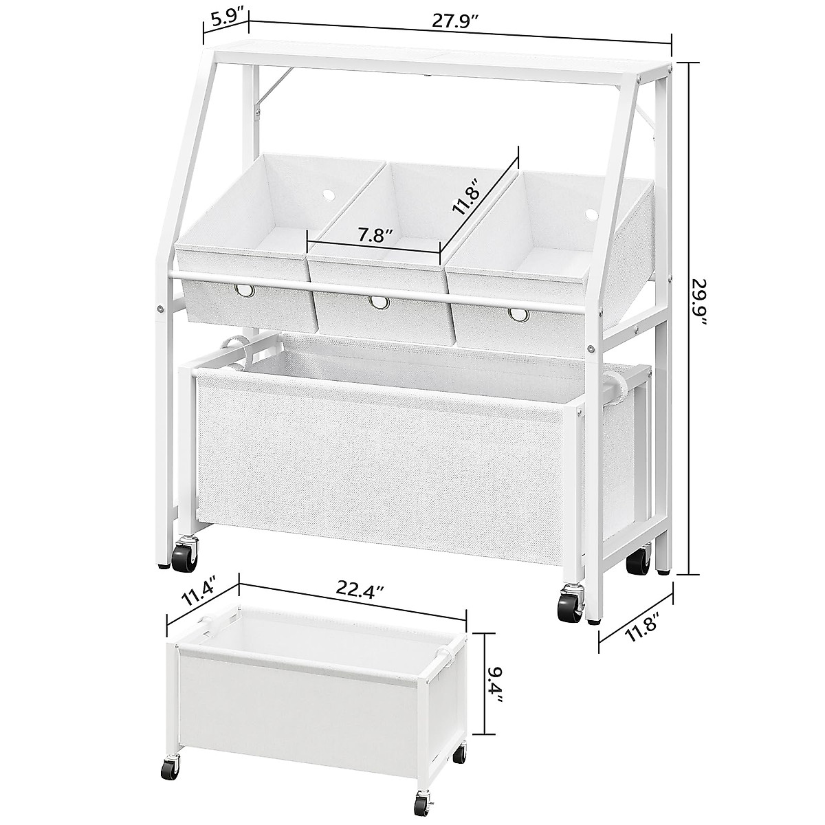 MAHANCRIS Toy Storage Organizer for Kids, Toddler Toy Storage with Wheeled, Toy Storage Shelf with 3 Storage Bin, for Living Room, Nursery, Playroom, Bedroom, White SCBW16801