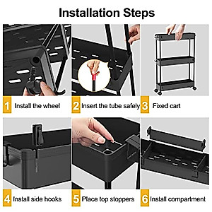 SPACELEAD Slim Storage Cart 4 Tier, Storage Organizer Rolling Utility/ Mobile Shelving Unit Slide Out Storage Cart for Office, Bathroom, Kitchen, Laundry Room & Narrow Places， Black