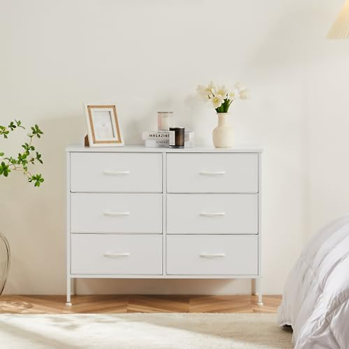 DUMOS Dresser for Bedroom with 6 Drawers, Clothes Drawer Fabric Closet Organizer, Cloth Dresser with Metal Frame and Wood Tabletop Chest Storage Tower for Kids Room, Nursery, Living Room, Entryway