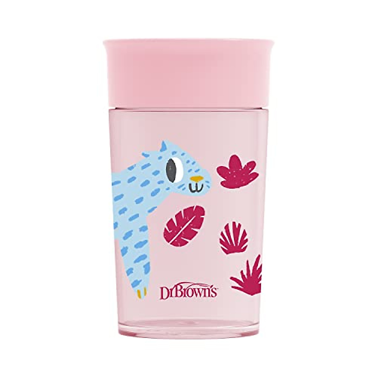 Dr. Brown's Milestones Cheers 360 Cup Spoutless Transition Cup, Travel Friendly & Leak-Free Sippy Cup, Pink Leopard – Red Lemur, 10 oz/300 mL, 2 count (1 pack)