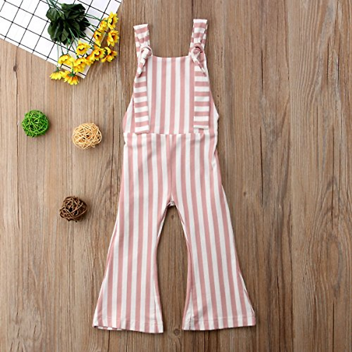 Toddler Baby Girl Stripes Bell-Bottom Jumpsuit Romper Overalls Long Pants Outfits (4-5 Years, Brown Pink)