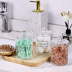AOZITA 7 Pack Qtip Holder Dispenser for Cotton Ball, Cotton Swab, Cotton Round Pads, Floss - 10 oz Clear Plastic Apothecary Jar Set for Bathroom Canister Storage Organization, Vanity Makeup Organizer