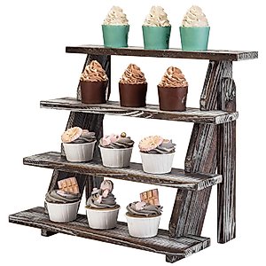MyGift 4 Tier Cascading Torched Wood Kitchen Countertop Cupcake Bakery Retail Merchandise Display Riser Stand Rack