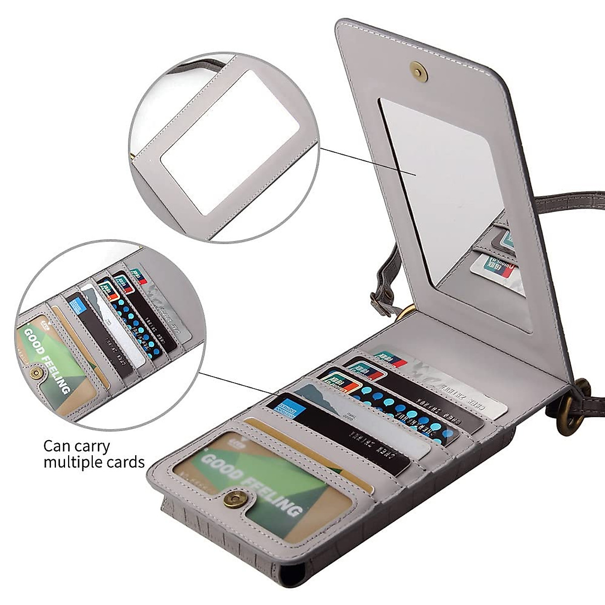 WAAHIBA Small Crossbody Phone Bags for Women, PU Leather Cell Phone Wallet Purse with Adjustable Strap (Gray)