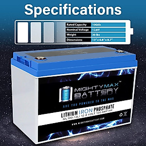 Mighty Max Battery ML100-12LI - 12 Volt 100 AH Deep Cycle Lithium Iron Phosphate (LiFePO4) Rechargeable and Maintenance Free Battery (1 Pack)