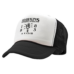 Hawkins Middle School - AV Club - Stranger - Vintage Retro Style Trucker Cap Hat (Black)