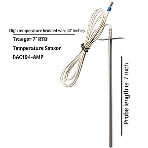 Replacement rtd Temperature Sensor for Traeger, 7" Temperature Sensor Probe Compatible with Most Traeger Grill Models, BAC194