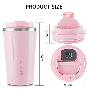 Stainless Steel Vacuum Insulated Travel Coffee Mug, Led Temperature Display Insulated Tumbler, Leak Proof With Lid Keeps Cold And Warm, Suitable For Coffee, Tea And Beer(Pink)