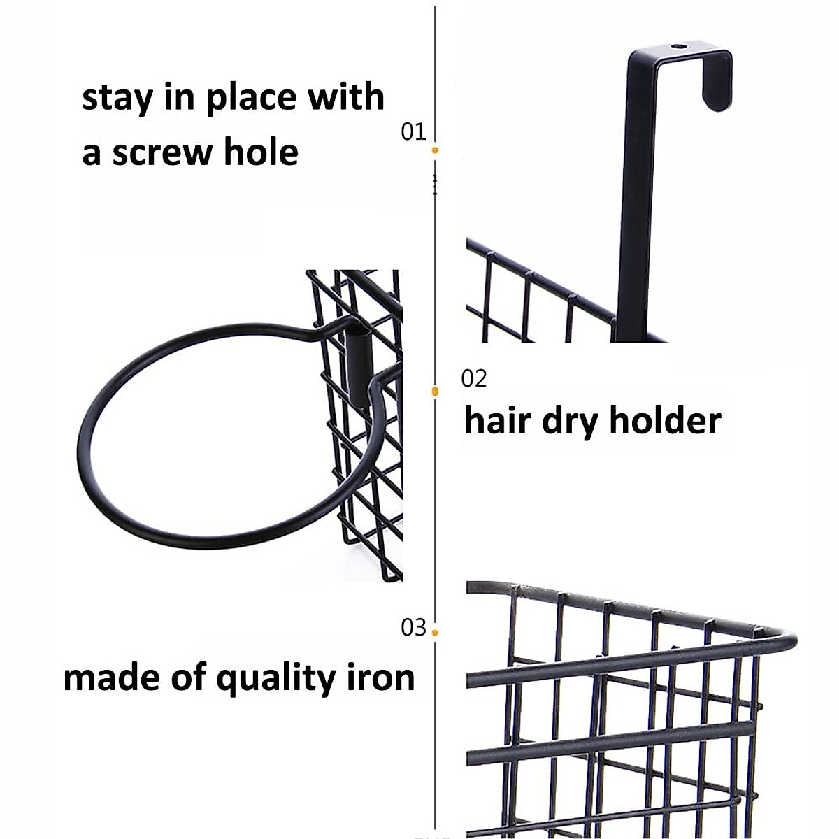 Metal Wire Bathroom Holder for Body Care, Over Cabinet Storage Basket for Hair Care, Styling Tool, Kitchen Organization for Bakeware, Cookbook, Cleaning Supplies, Black