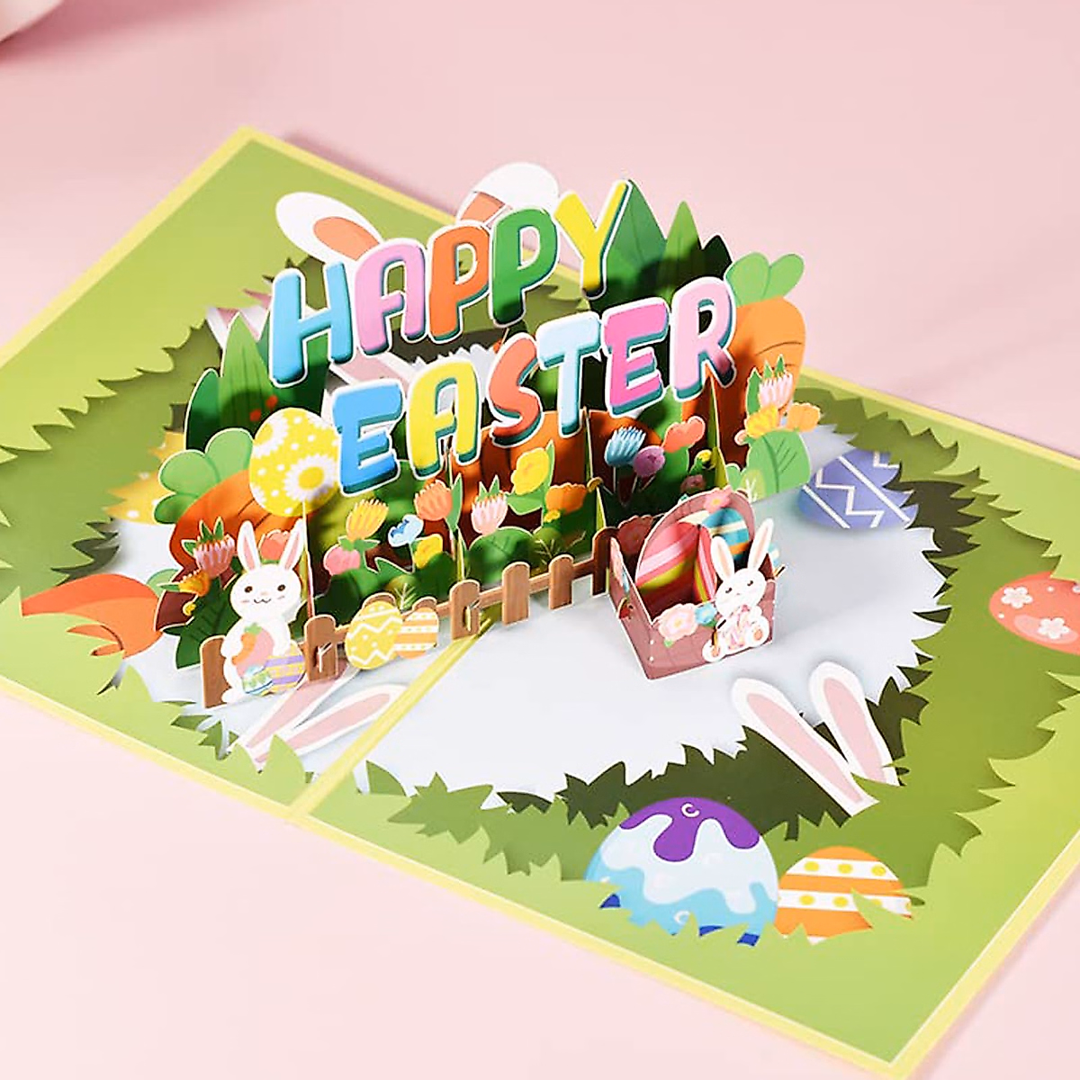 Della Stella Easter Pop Up Card, 3D Easter Greeting Cards,Easter Bunny Card with Envelopes, Pop Up Greeting Cards for Wife,Husband,Duaghter,son (Happy easter)