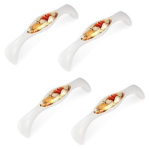 RODAILYCAY Shell 4 Packs Kitchen Drawer Pulls, Crystal Glass Cabinet Handles Pulls, Cupboard Door Knobs, Kitchen Hardware Pulls for Dresser Drawers