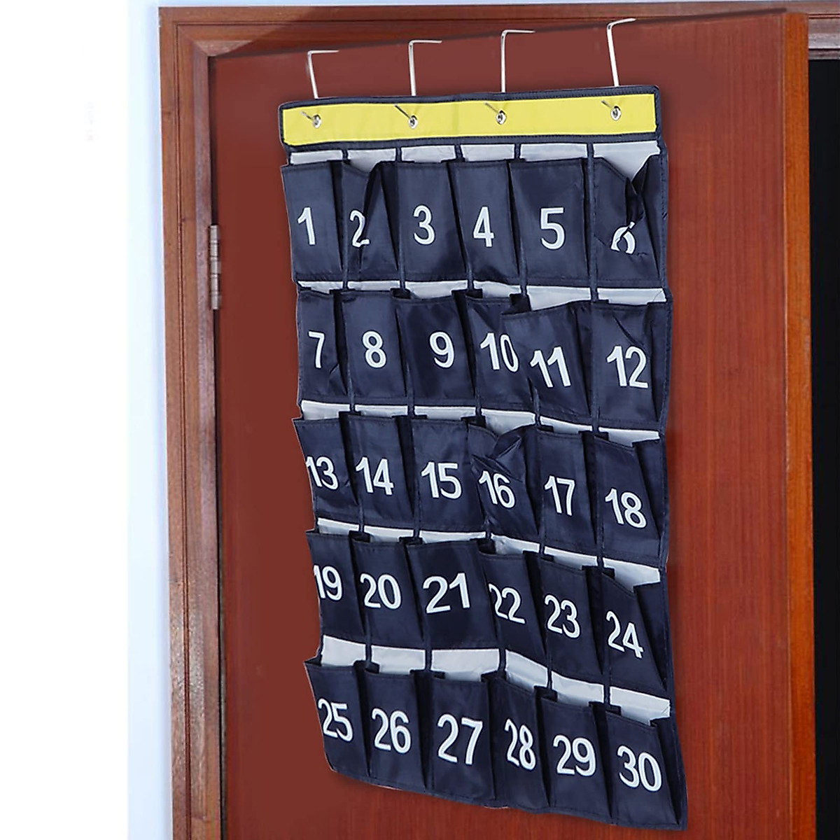 Tyenaza 30 Pockets Wall Hanging Storage Bag, Numbered Pockets Classroom Calculator Holder & Phone Pockets Chart Organizer Hanging Door (Navy Blue)