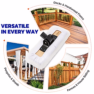 PinStone 10-Inch Lambswool Applicator Kit, 0° to ±90° Adjustable Lambskin Stain Applicator with 3 Lambs Wool Refill Pads, Wood Stain Applicator, Stain Applicator for Wood Deck, Floor Finish, 4 Pack