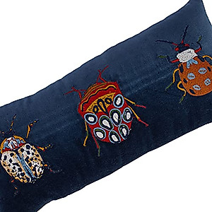 Creative Co-Op Cotton Velvet Lumbar Beetle Embroidery, Multicolor Pillow, Multi