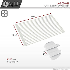 STYLISH Over The Sink Roll-Up Dish Drying Rack | Trivet | Heat Resistant | Drying Dishes and Rinsing Vegetables | White | A-900WH (White) Visit The Store