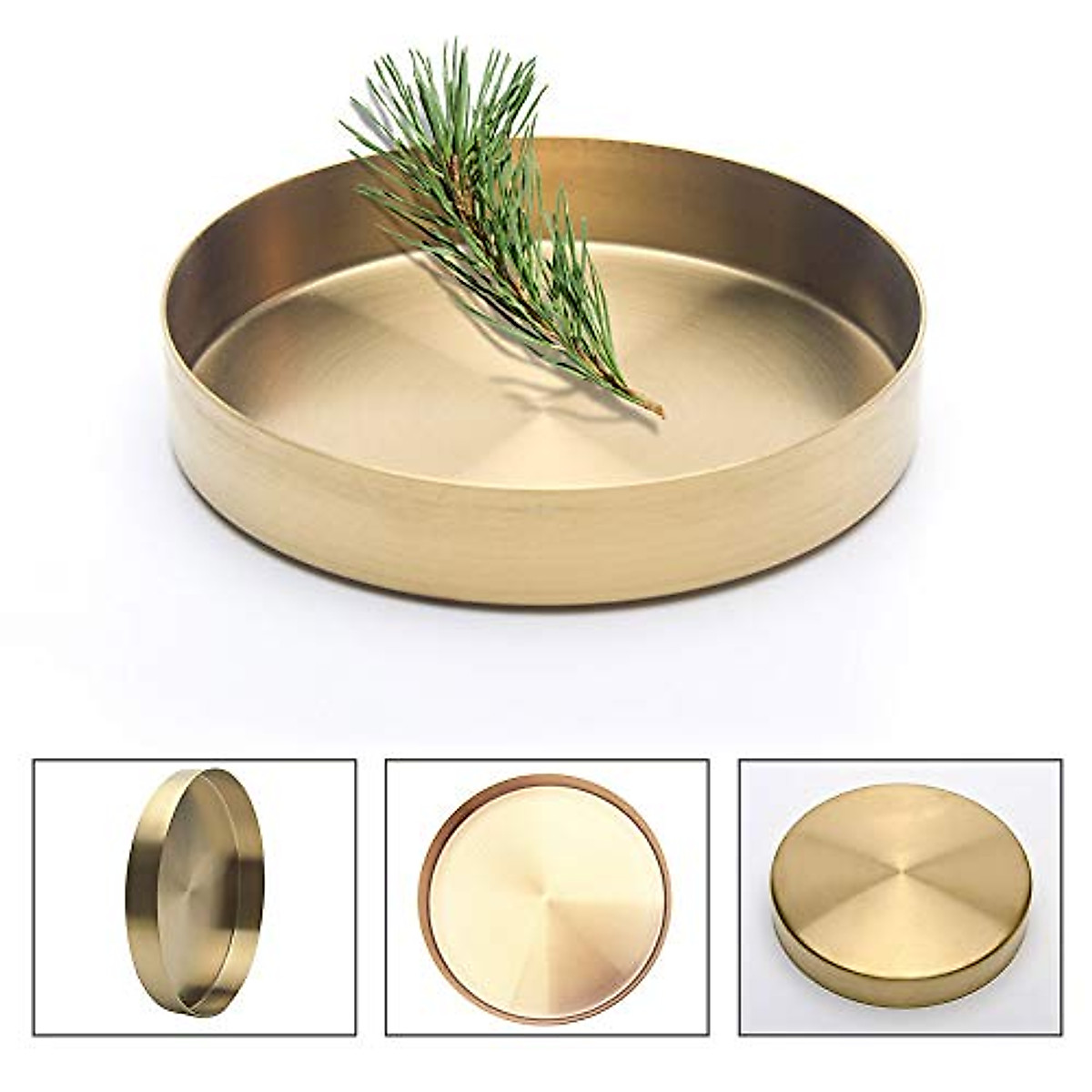 Gold Round Storage Trays, Stainless Steel Metal Presentation Plates, Decorative Storage Organizer Serving Tray for Jewelry/Cosmetic/Kitchen Tableware, Simple Round Storage Dish