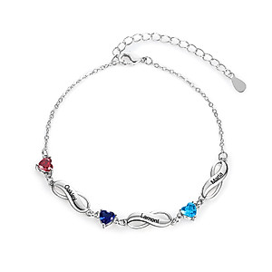 Personalized Infinity Mothers Bracelets Custom 1-7 Names Heart Birthstone Bracelets for Women Adjustable Link Bracelet Gifts for Mom Grandma (3 names)