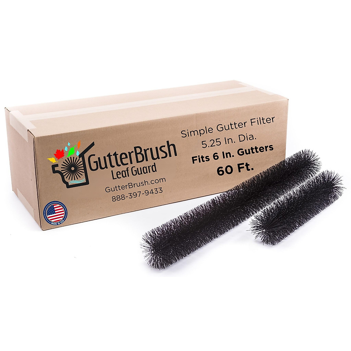 Gutter Filters By GutterBrush - 60 Ft. Prevent Gutter Clogs - Reduce Gutter Cleaning - Protects 6 Inch Gutters - Water Flows While Leaves Are Filtered Out