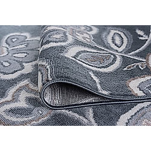 Emmalyn Transitional Floral Gray Round Area Rug, 8' Round