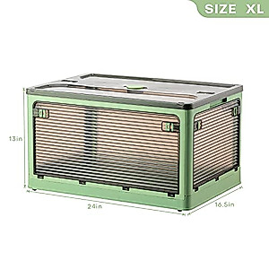 ANMINY Lidded Plastic Storage Bin 5-Door Collapsible Stackable Portable Crate Clear Storage Box Container Basket with Wheels Handles Lid for Cloth Toy Grocery Travel Car Truck Use - Green, Extra Large