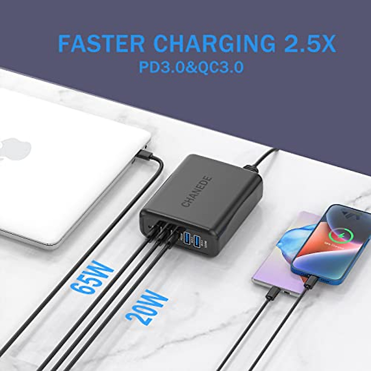 USB C Fast Charger, CHANEDE 120W Compact 5 Port USB C Charging Station,Laptop Portable USB C Wall Charger PD Adapter 3 USB C and 2 QC USB A for Notebook MacBook Pro/Air, Galaxy, iPhone, Dell XPS IPad