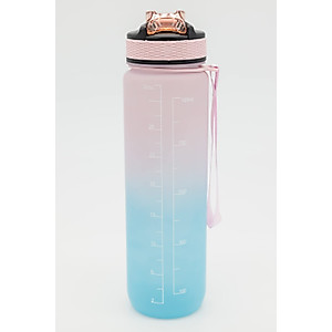 Motivational Water Bottle with Straw (100% BPA & Toxin Free) (Blue/Pink)