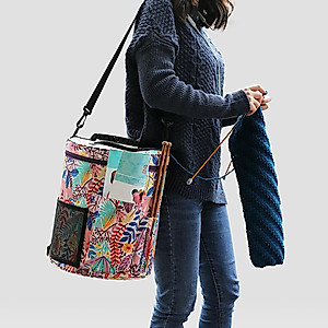 Yarn Bag with Customized Front Compartment for Knitting Accessories, Large Crochet Tote Yarn Organizer Yarn Bowl with Zipper Closure and Shoulder Strap for Crocheting(as Shown,Size:11.02x12.99inch)
