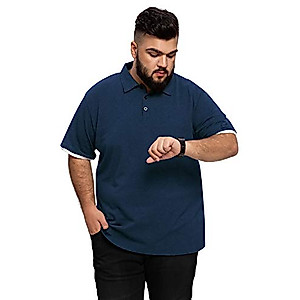Aiyino Men's Big and Tall Classic Fit Short Sleeve Solid Soft Cotton Polo Shirt 4XL Navy