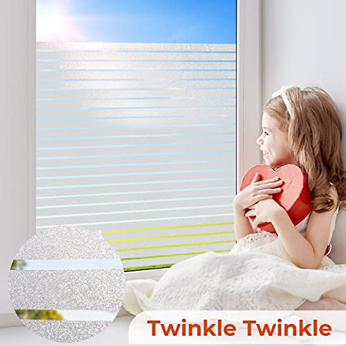 Viseeko Window Privacy Film: Blinds Frosted Glass Window Film Stripe Patterns Window Frosting Film Non-Adhesive See Out Not in Static Cling Glass Film for Bathroom Home Office Kids Study Meeting Room