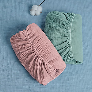 BSTOPPT 2 Pack Muslin Crib Sheets，Fitted Crib Mattress Sheets for Boys and Girls，28"x 52" (Grey & White)