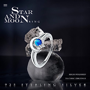 Moon Star Ring 925 Sterling Silver Mood Ring Color Change Rings Open Ring Adjustable Ring Gift for Women
