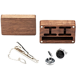 COSISO Black Walnut Wooden Cufflinks Display Box Tie Clip Case with Magnetic Lid For Men