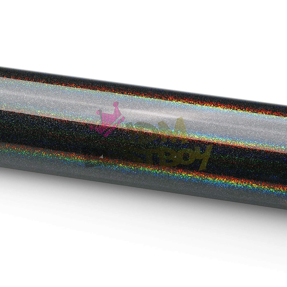 JDMBESTBOY 4"x8" Sample Psychedelic Black Gloss Metallic Rainbow Holographic Vinyl Wrap Sticker Film