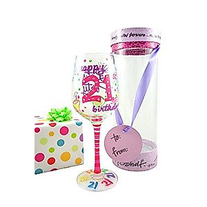 Top Shelf Unique Hand Painted 21st Birthday Wine Glass,15 fluid ounce