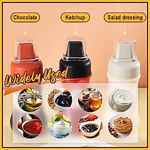 TOKLYUIE Condiment Squeeze Spray Bottles, 3 Pcs Measurable Condiment Squeeze Bottles, 350ml with Dust-proof Cover Porous Squeeze Sauce Bottle, Kitchen Ketchup Salad Bottle, Sauce Bottle (Multicolor)