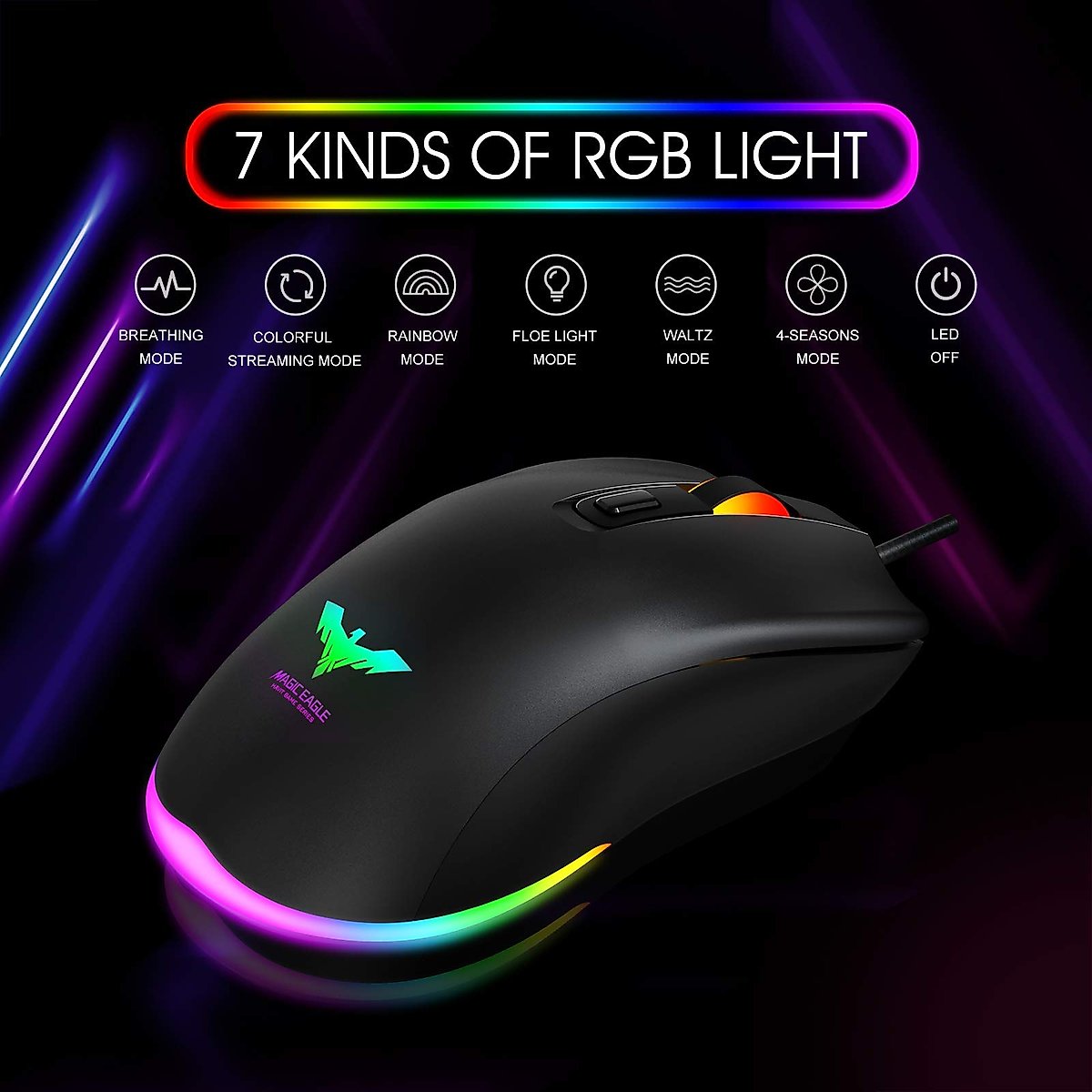 Havit RGB Gaming Mouse Wired PC Gaming Mice with 7 Color Backlight, 6 Buttons, Up to 6400 D P I Computer USB Mouses for Desktop Laptop Gamer & Work (Renewed)