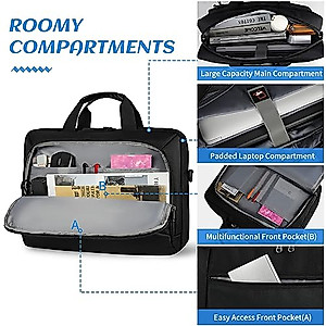 Laptop Bag 15.6 Inch Laptop Briefcase Computer Bag for Men Women Waterproof Business Office Work Large Laptop Case 15.6 Inch Adjustable Shoulder Messenger Bag Black