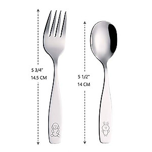 ANNOVA Kids Silverware 12 Pieces Children's Safe Flatware Set Stainless Steel - 6 x Safe Forks, 6 x Children Dinner Spoons, Toddler Utensils, Metal Cutlery Set for Lunchbox (Engraved Dog Bunny)