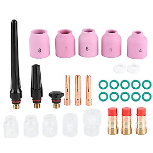 TIG Welding Equipment Welding Nozzle, 31Pcs/Set Ceramic Welding Nozzle Torch Gas Lens Welder Tip with Glass Cup