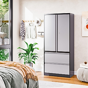 LISSIMO Metal File Cabinet with 2 Drawers,Office Storage Cabinet with Adjustable Shelves, Lockable Lateral File Cabinet for Letter/Legal/A4 Size Files (Black)