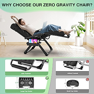 Suteck Oversized Zero Gravity Chair,33In XXL Outdoor Recliner Chair w/Removable Cushion&Headrest, Camping Lounge Chair w/Upgraded Lock&Footrest, Reclining Patio Chairs for Indoor Outdoor,500LBS
