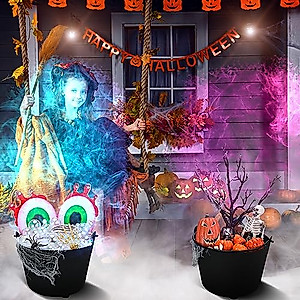 Roshtia Halloween Plastic Black Cauldron Pot with Handle Large Witch Cauldron Halloween Basket Candy Bowl Decoration Black Cauldron Trick or Treat Bucket Kettle for Party Favor(9 Inch, 4 Pcs)