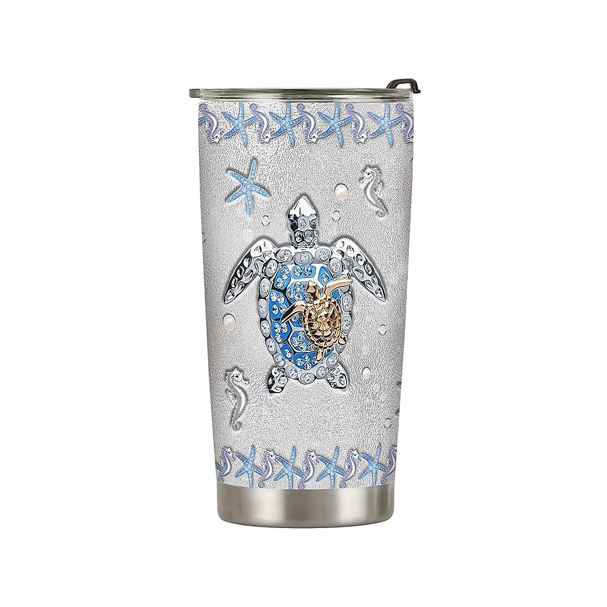 20oz Printed Jewelry Sea Turtle Tumbler, Gifts for Turtle Lovers, Ocean, Beach Gifts, Coffee Thermos for Women, Stainless Steel Double Wall Vacuum Insulated Coffee Mug, Travel Cup with Lid