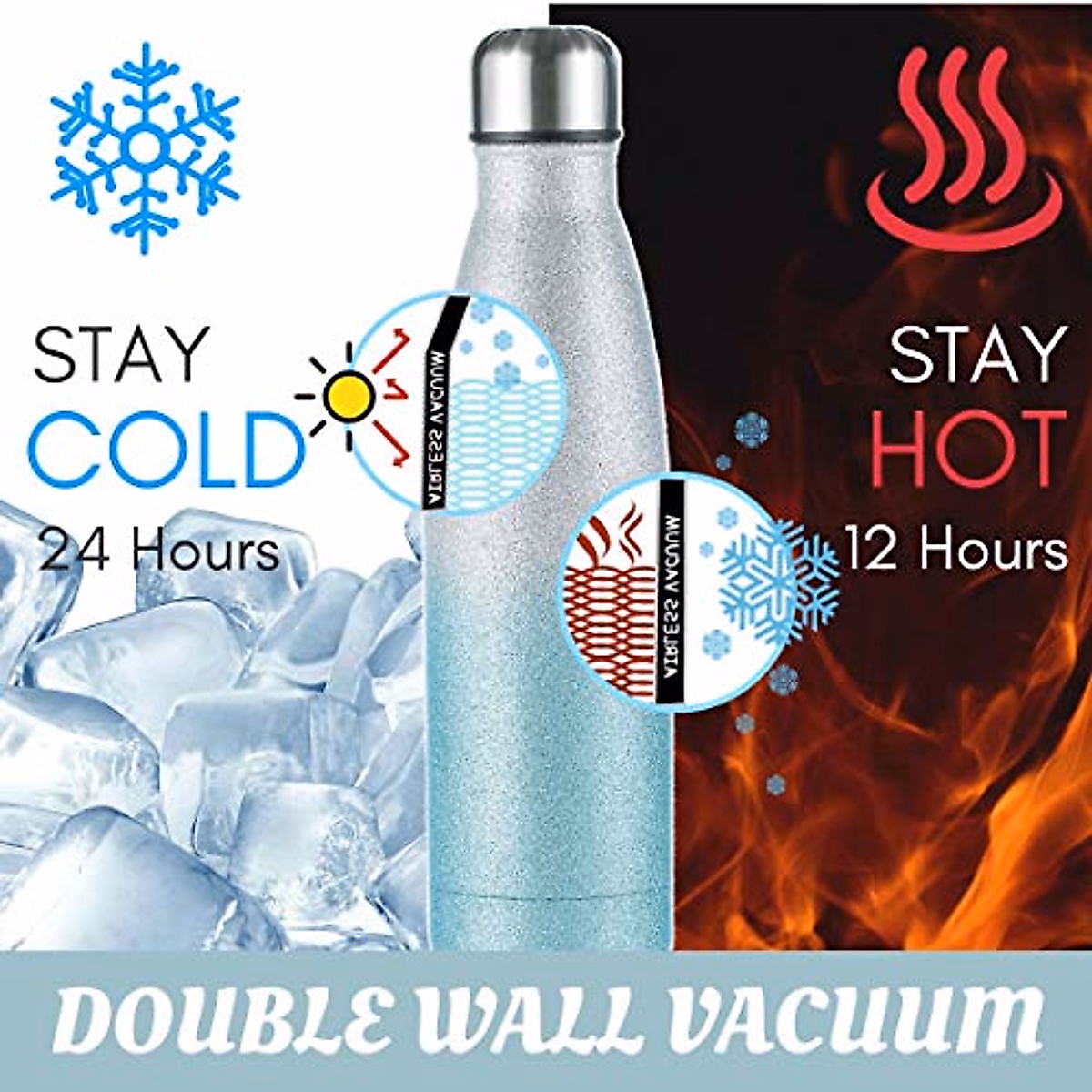 Onebttl Penguin Gifts for Girls Women Boys Penguin Lovers - Chilling Like A Penguin - 17oz Stainless Steel Water Bottle - for Daughters Sons Friends - B-day X-mas - Silver Blue Gradient Glitter