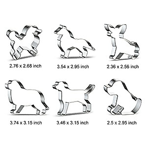 Dog Cookie Cutter Set of 6 - Pet Dog Cookie Cutters Shapes with Rochin, German Shepherd, Chihuahua, Border Collie, Rottweiler, Labrador Cartoon Animal Themed Cutters Molds for Puppy Homemade Treats