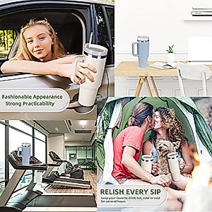 KISSKIND Tumbler With Handle 40 oz Travel Mug Straw Covers Cup with Lid Insulated Quencher Stainless Steel Water Iced Tea Coffee Gift Cream