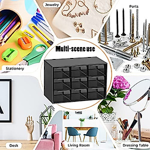 4 Pack Desktop Storage Organizer with 9 Drawers Craft Organizer with Mini Drawers Plastic Organizers and Storage Drawers for Craft Art Jewelry Cosmetics Sewing Supplies Storage (Black)